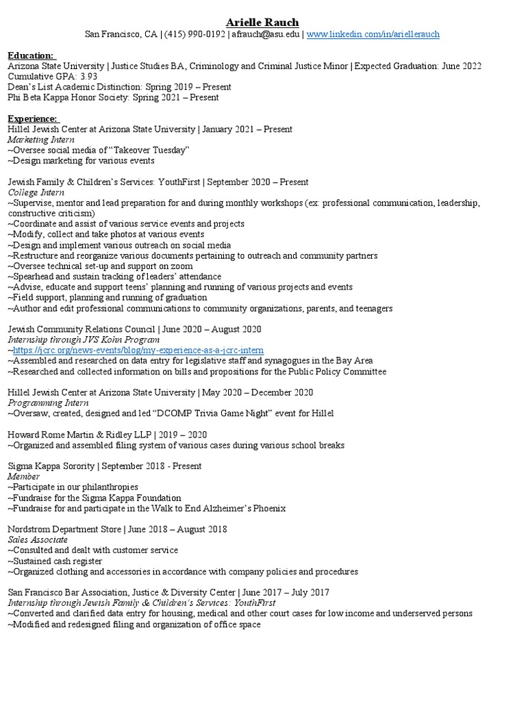 Rauch Resume New 2021 | PDF | Arizona State University