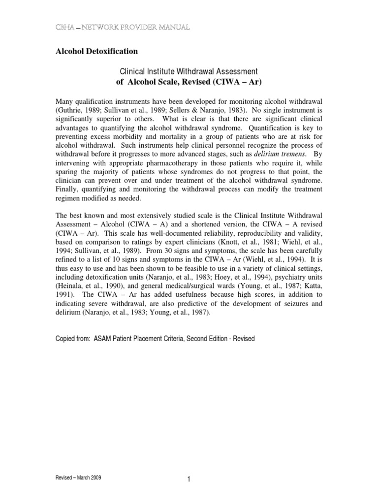 CIWA Guidelines | PDF | Alcoholism | Human Diseases And Disorders