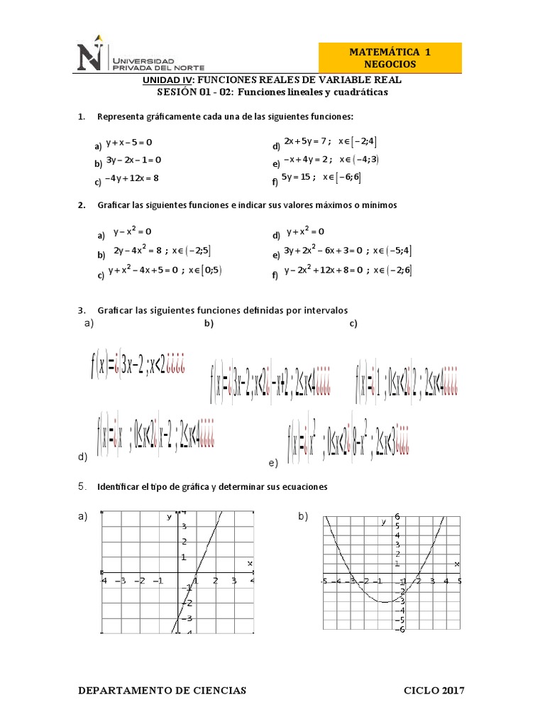 Hoja de Trabajo 1 - Func Lin y Cuad | PDF | Métodos y materiales de enseñanza