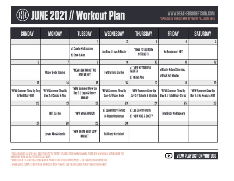 HR June Workout Calendar 2021 | PDF | Physical Fitness | Leisure