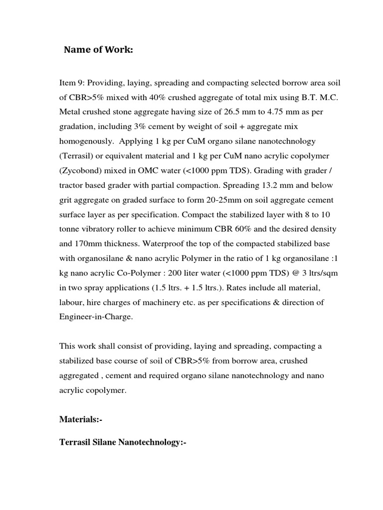 4.4 Item 9 Base Stabilization With TS+ZB Specs Using Rotavator | PDF ...