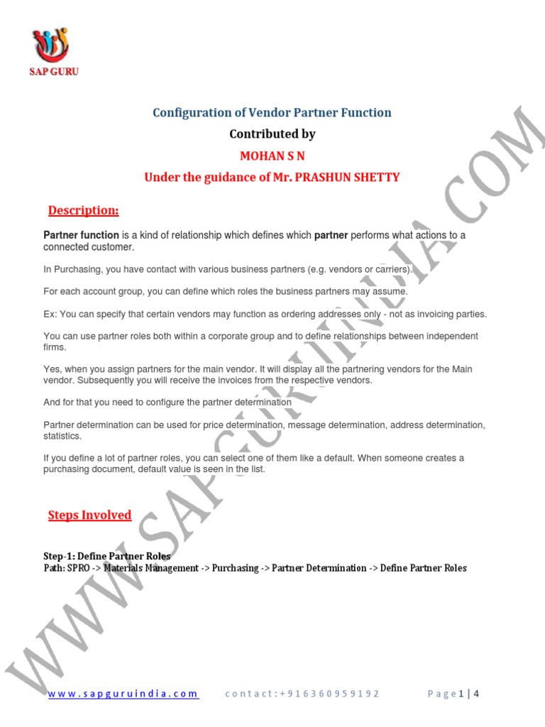 Configuration of Vendor Partner Function in SAP | PDF | Computing ...