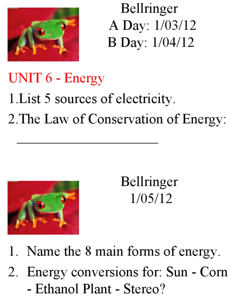 Energy Unit Bellringer Questions and Daily Warm-Ups: Forms of Energy ...