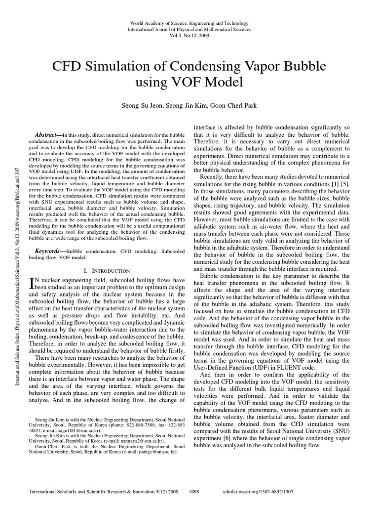 CFD Simulation of Condensing Vapor Bubble Using VOF Model | PDF | Computational Fluid Dynamics ...