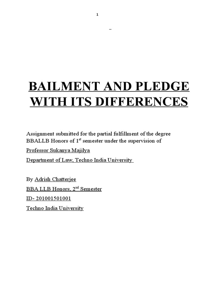 Bailment and Pledge With Its Differences | PDF | Lien | Loans