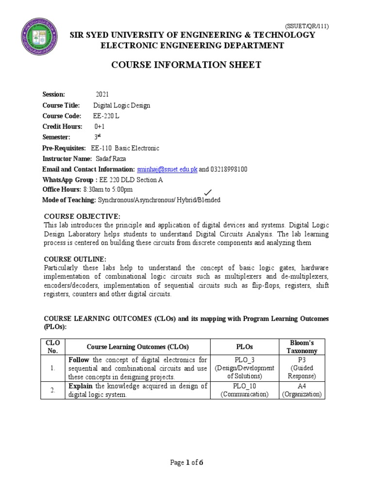 Course Information Sheet: Sir Syed University of Engineering ...