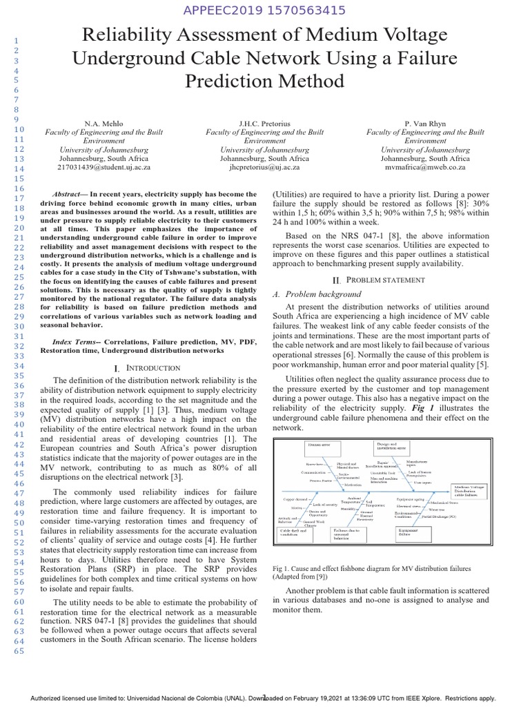 Reliability Assessment of Medium Voltage Underground Cable Network ...