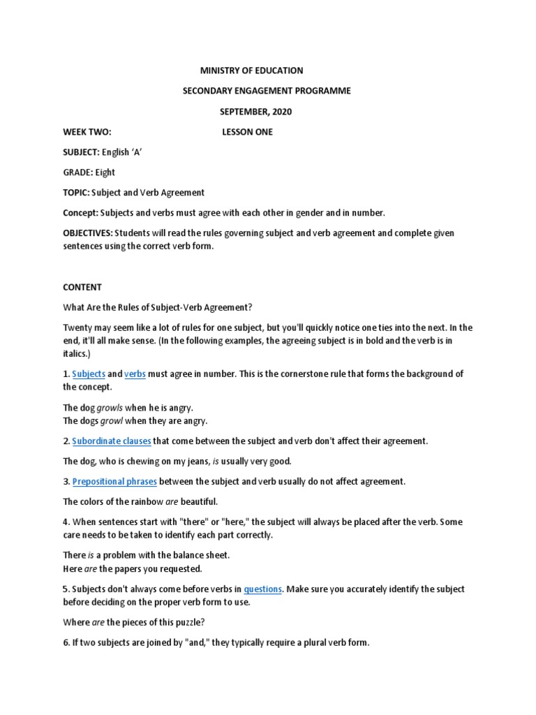 Understanding Subject-Verb Agreement: A Comprehensive Lesson on the ...