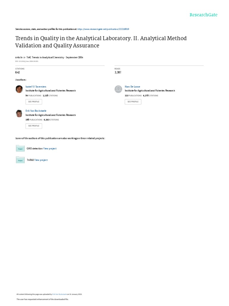 Trends in Quality in The Analytical Laboratory. II. Analytical Method Validation and Quality ...