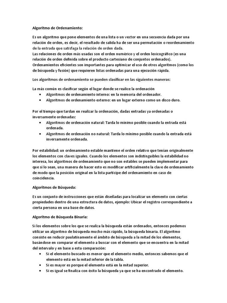 Algoritmo de Ordenamiento y Busqueda | PDF | Algoritmos | Matemáticas ...