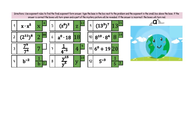 Exponent Rules Puzzle Worksheet | PDF