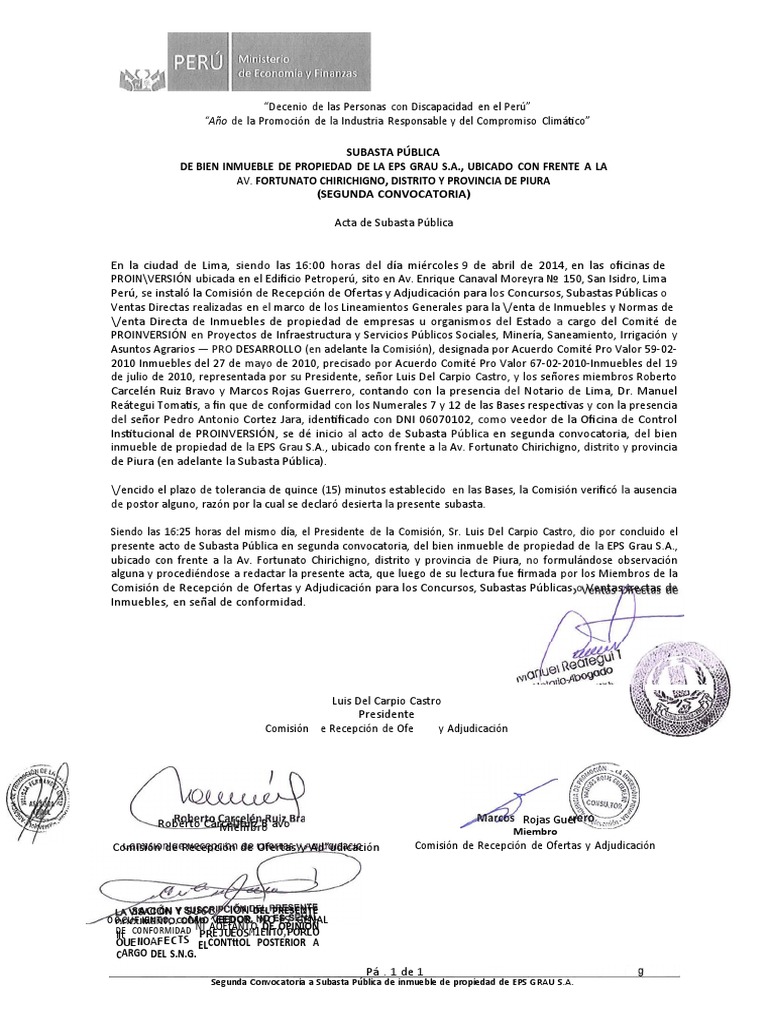 Acta de Subasta Publica | PDF | Subasta