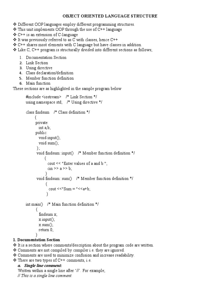 OOP Language Structure | PDF | Class (Computer Programming) | C++