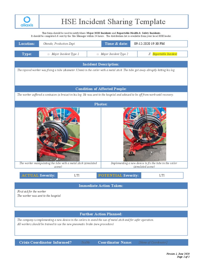 HSE Incident Sharing Template: Location: Time & Date: Type: Incident Description | Download Free ...