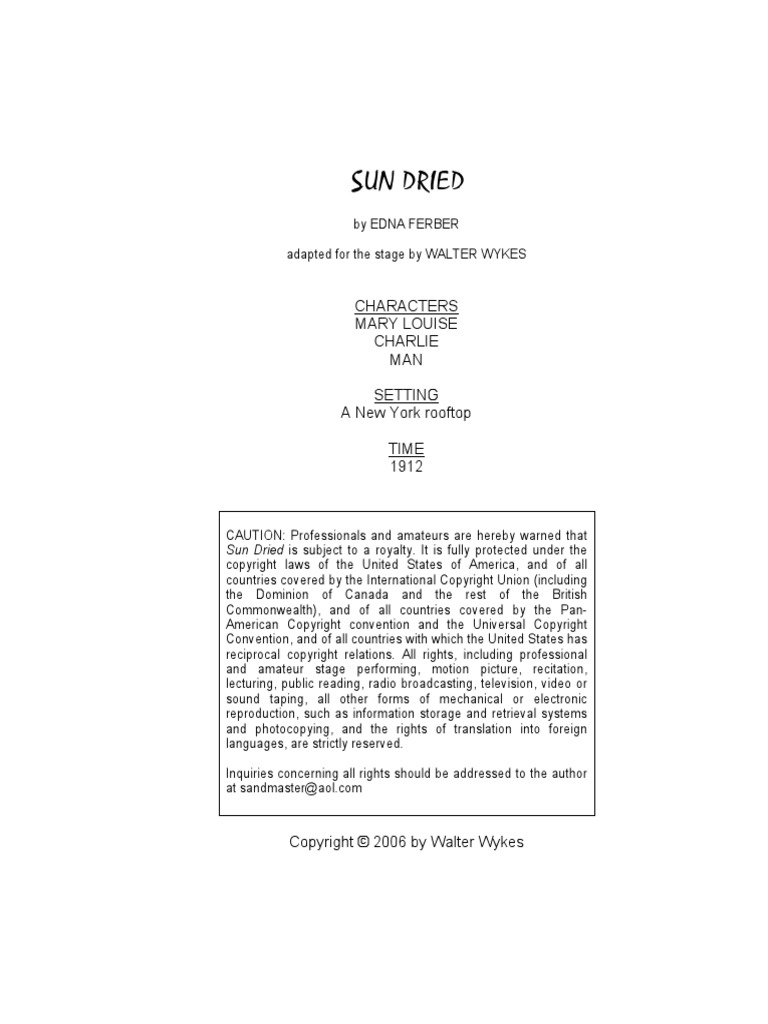 Sun Dried Adapted by Walter Wykes | PDF | Copyright