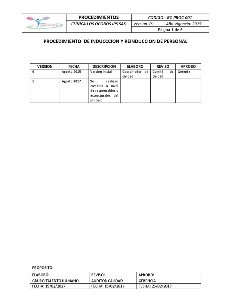 Gc-prc-001 Procedimiento de Inducción y Reinduccion Del Personal | PDF | Psicología industrial y ...