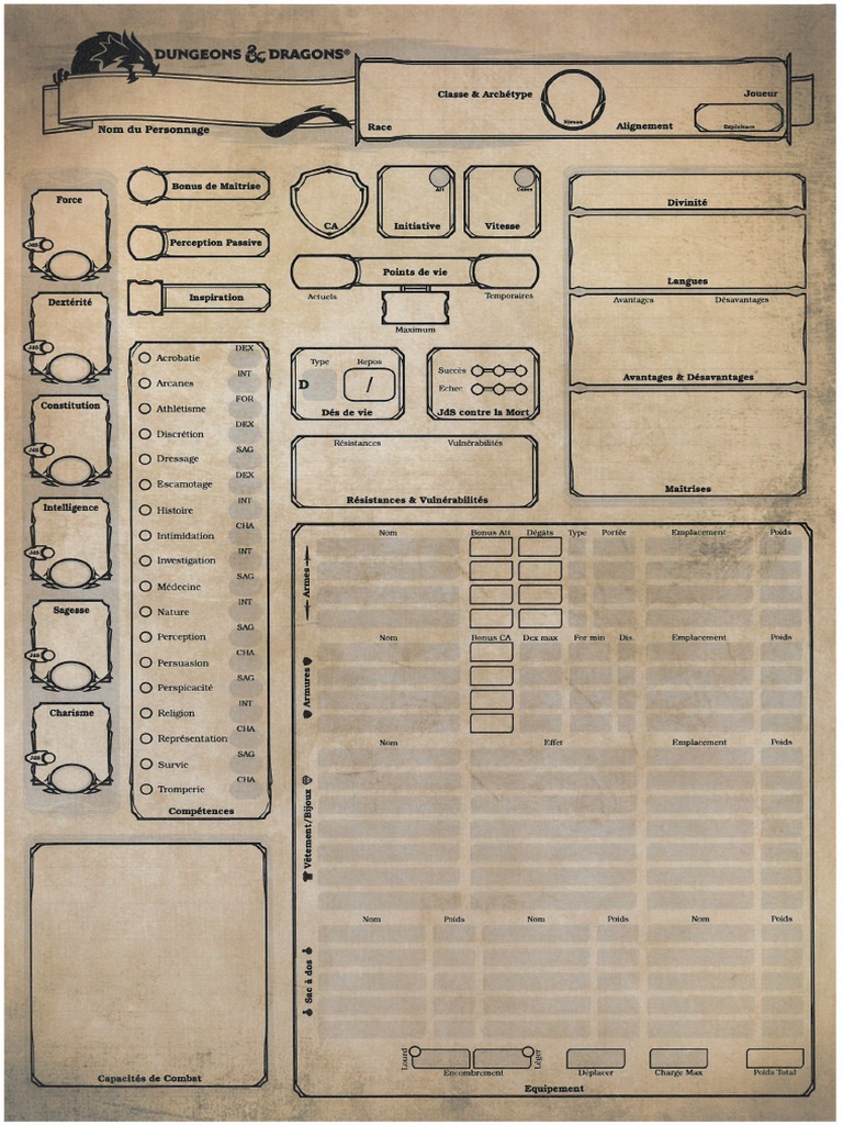Feuille de Perso DD5 Papier Vieilli | PDF