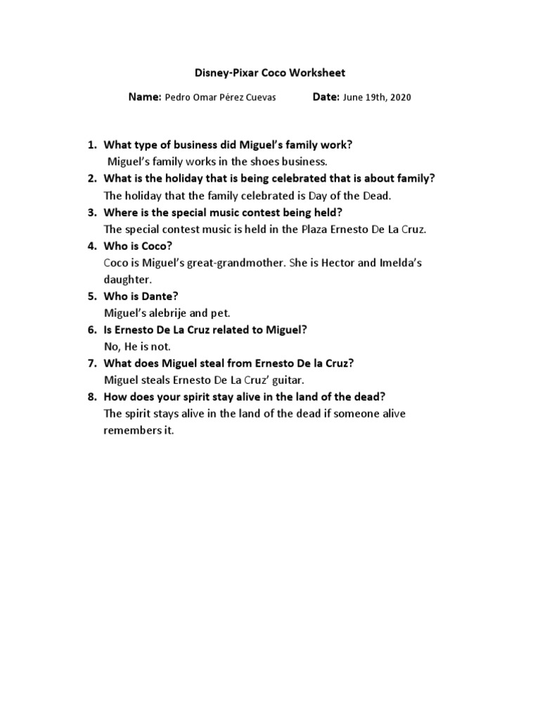 Worksheet Coco | PDF