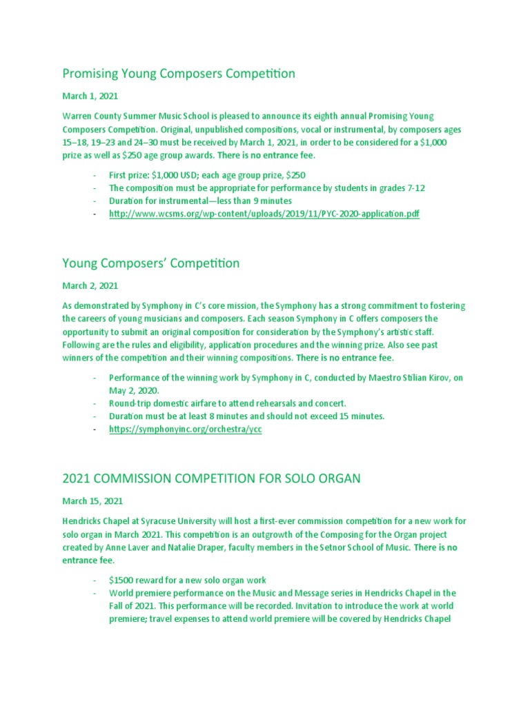 2021 Composition Competitions List | PDF | Choir | Musical Compositions