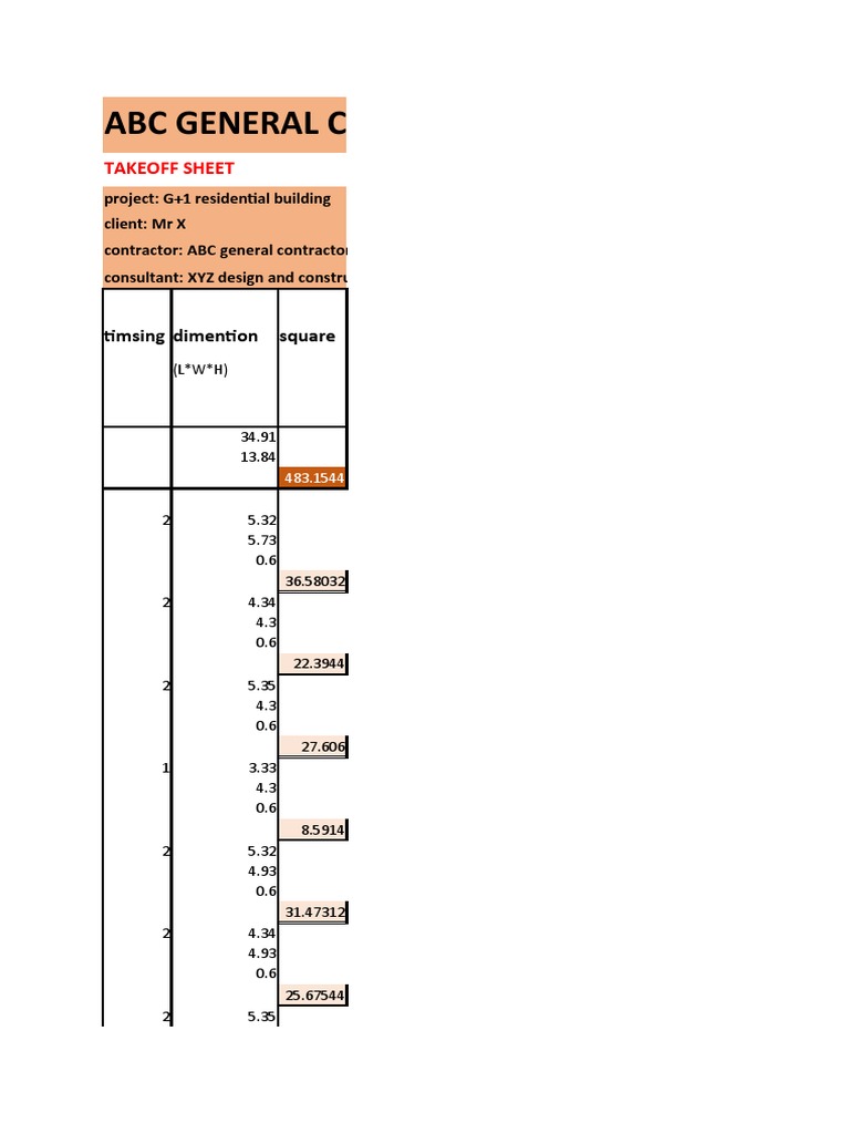 Abc General Contractor: Takeoff Sheet | PDF | Masonry | Tile