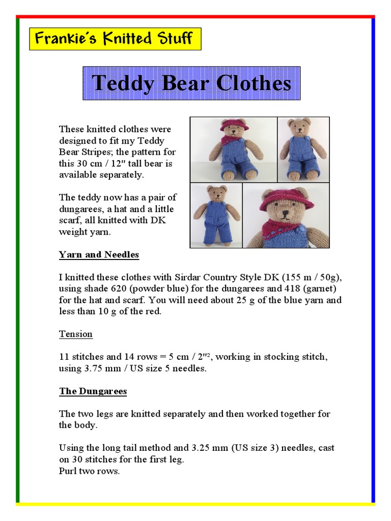 Teddy Bear Clothes: Frankie's Knitted Stuff | PDF | Knitting | Needlework