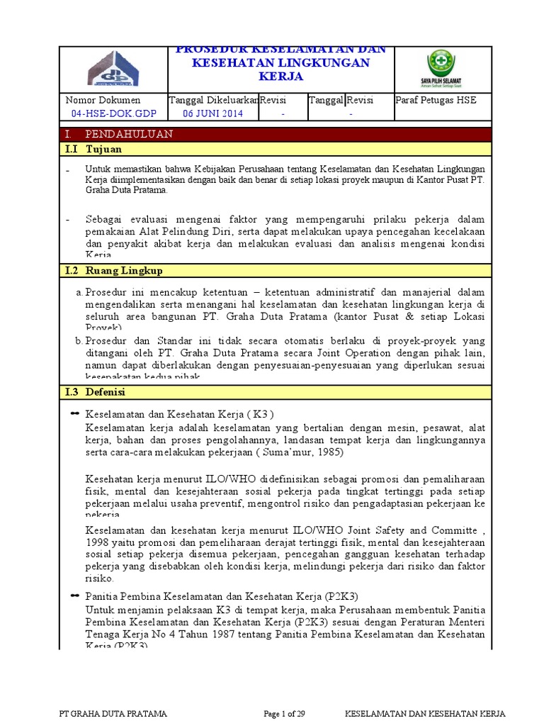 Prosedur Keselamatan Dan Kesehatan Lingkungan Kerja | PDF
