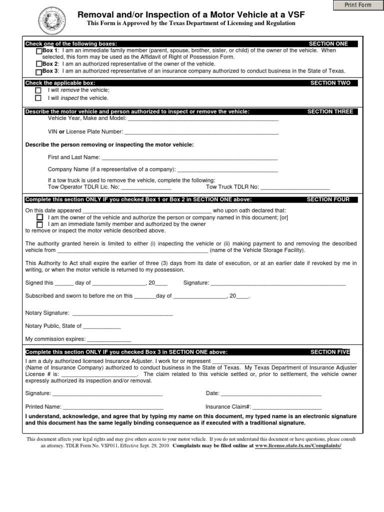 Tow Form | PDF