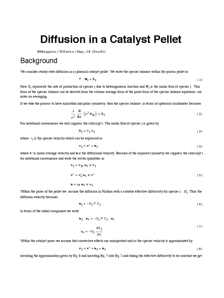 Diffusion in A Catalyst Pellet: Background | PDF | Reaction Rate ...