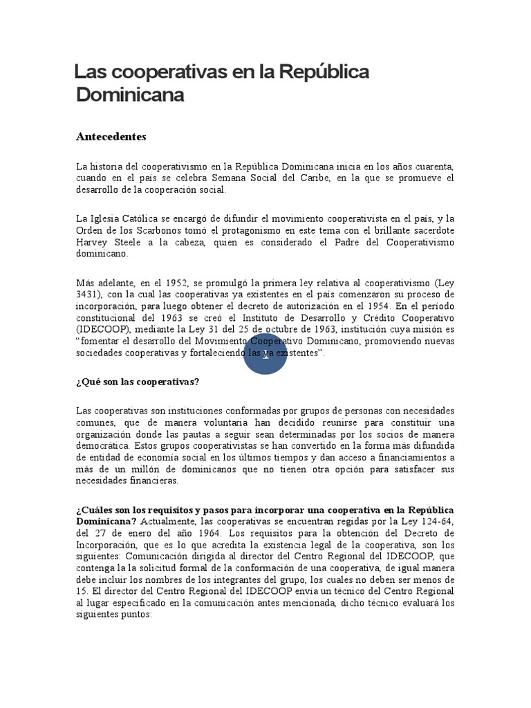 Tipos y Proceso de Cooperativas en RD | PDF | Cooperativa | República ...