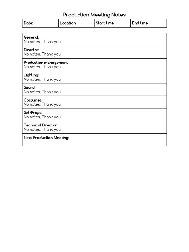 Production Meeting Template | PDF