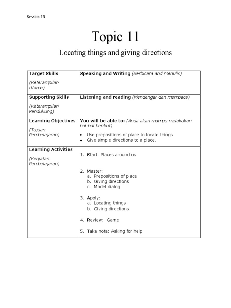 Locating Things and Giving Directions To Go Somewhere | PDF | Language ...