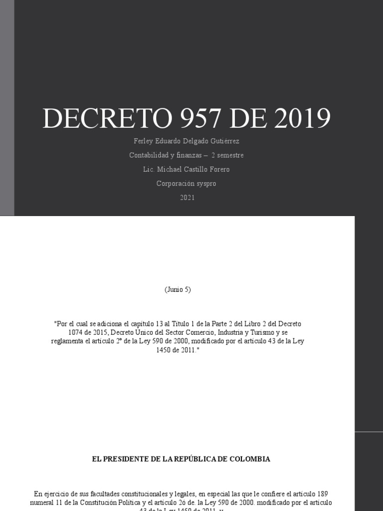 Decreto 957 de 2019 | Download Free PDF | Empresas | Pequeñas y ...