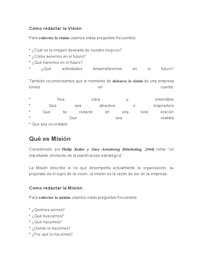 Como Redactar La Visión y Mision | PDF | Empresas | Internet