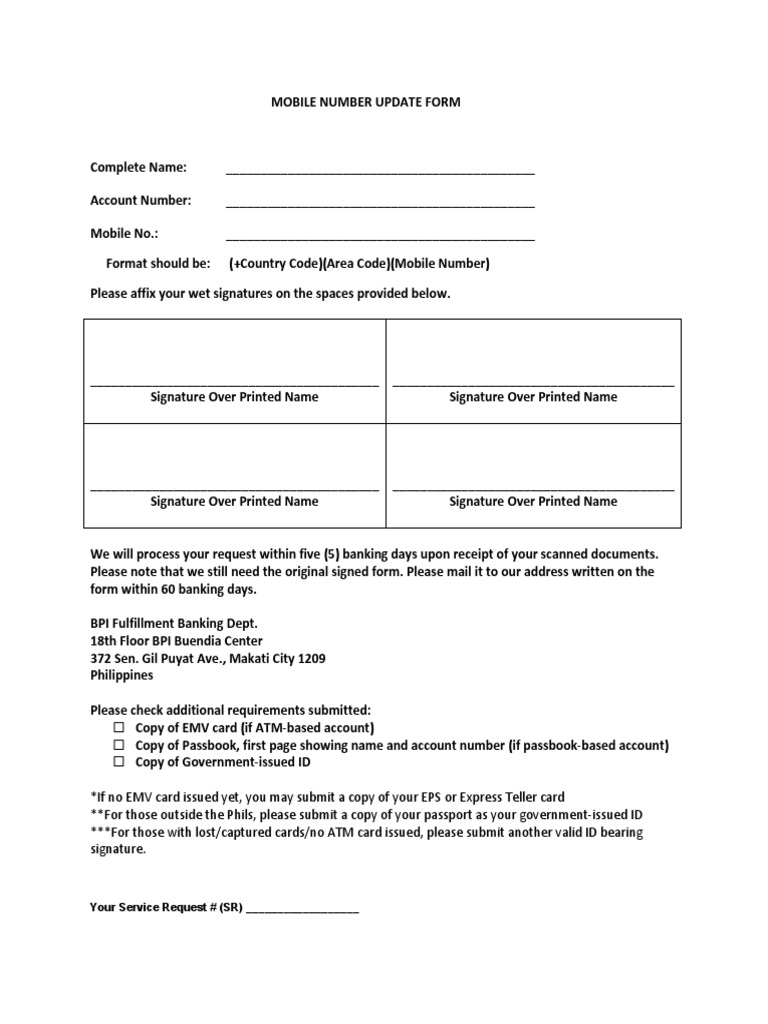 Mobile Number Update Form PDF | PDF