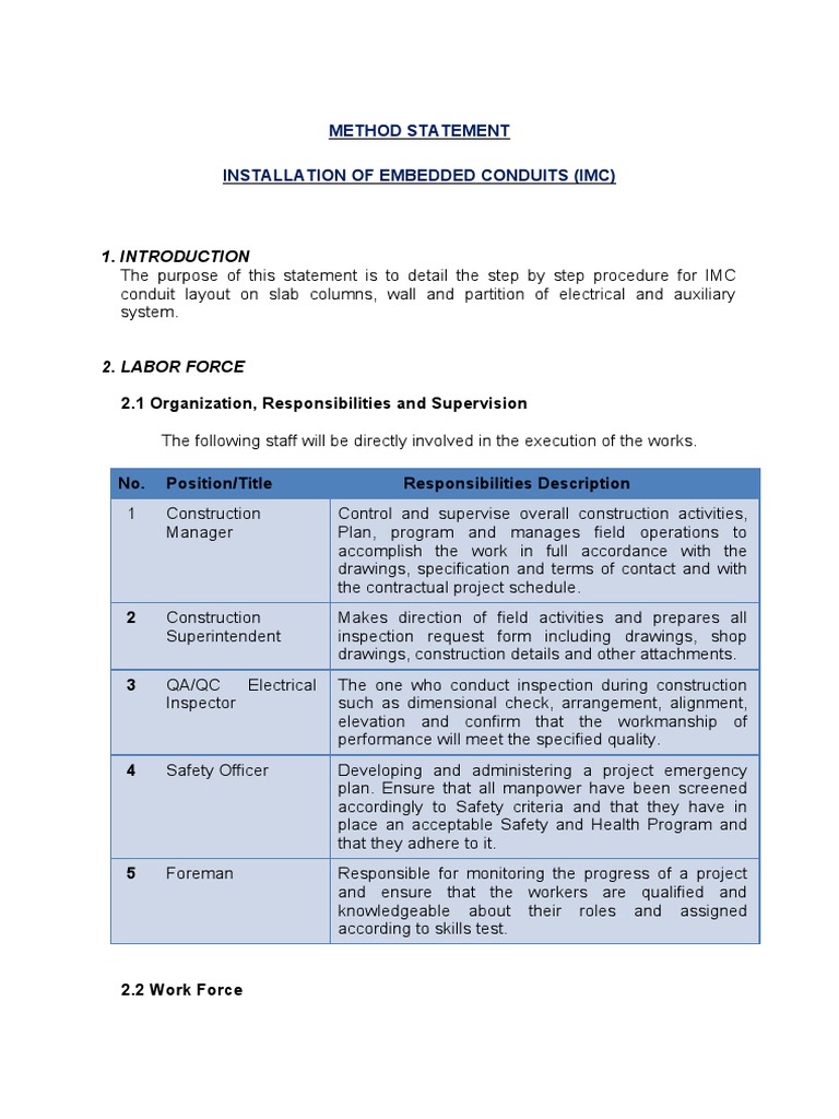 METHODOLOGY EE-Embedded Conduits (IMC) Installation | PDF | Building ...
