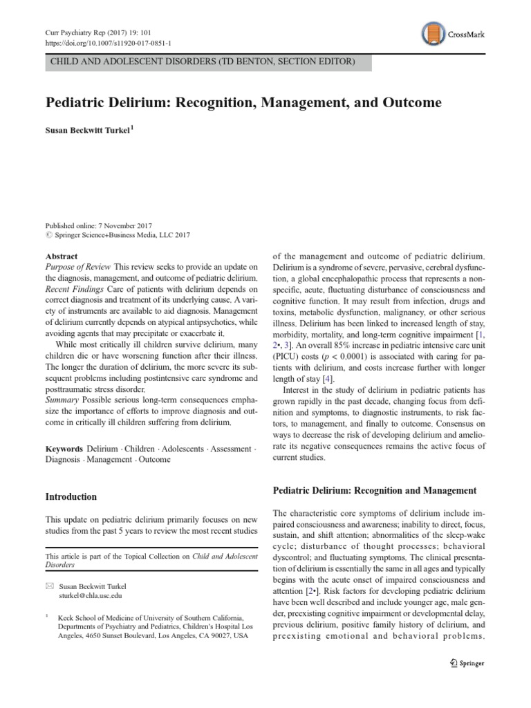 Pediatric Delirium: Diagnosis and Management | PDF | Antipsychotic ...