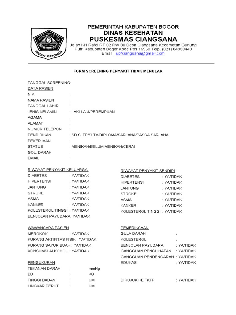 Form Screening Penyakit Tidak Menular | PDF