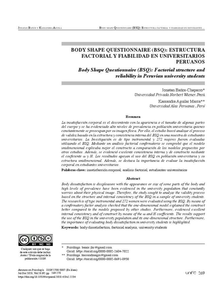 Body Shape Questionnaire - Baños-Chaparro & Aguilar Marca (2020) | PDF ...