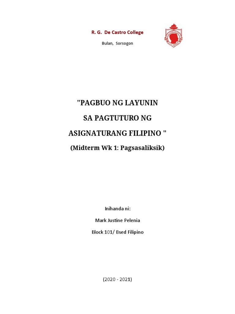Pagbuo NG Layunin Sa Pagtuturo NG Asignaturang Filipino | PDF