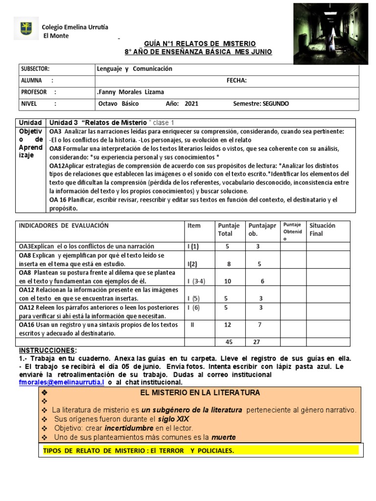Guía de Relatos de Misterio 8° Básico | PDF | Suspense (Género ...