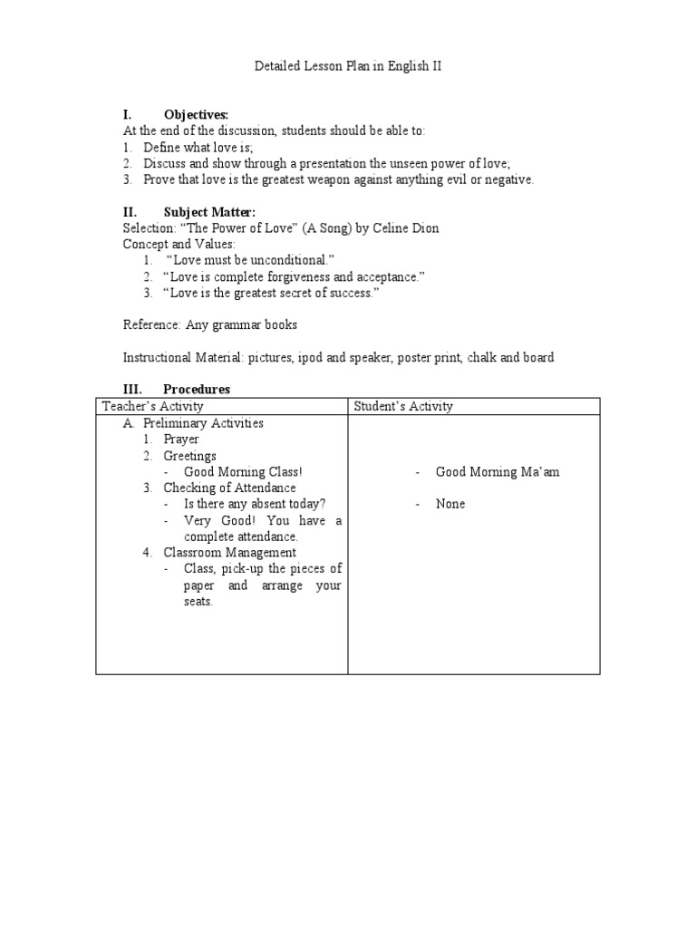 Detailed Lesson Plan Esp | PDF | Lesson Plan | Love