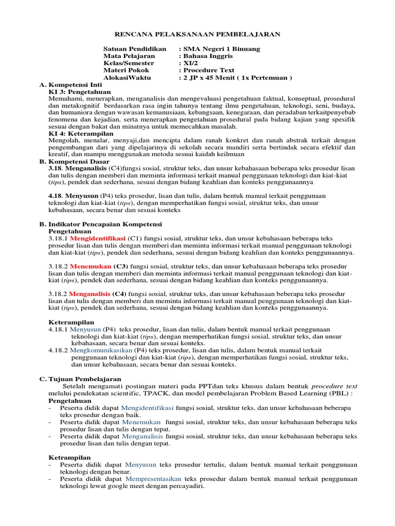 RPP Ke 2 Procedure Text Gabung - Compressed | PDF | Karier & Perkembangan