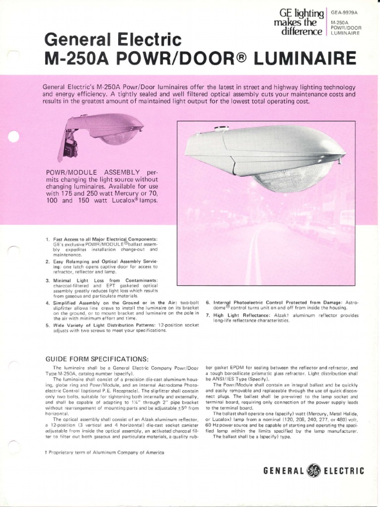 GE M-250A Street Lighting Specifications | PDF | Lighting | Light