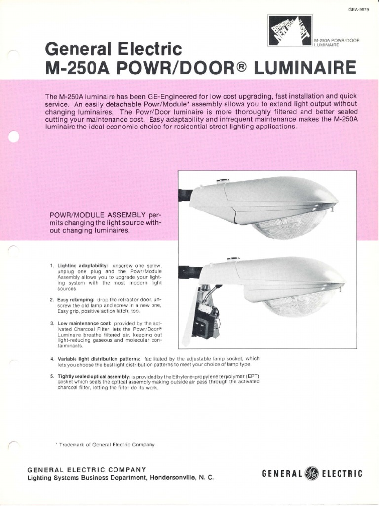 GE Lighting Systems M-250A Powr-Door Series Roadway Cobrahead Spec ...