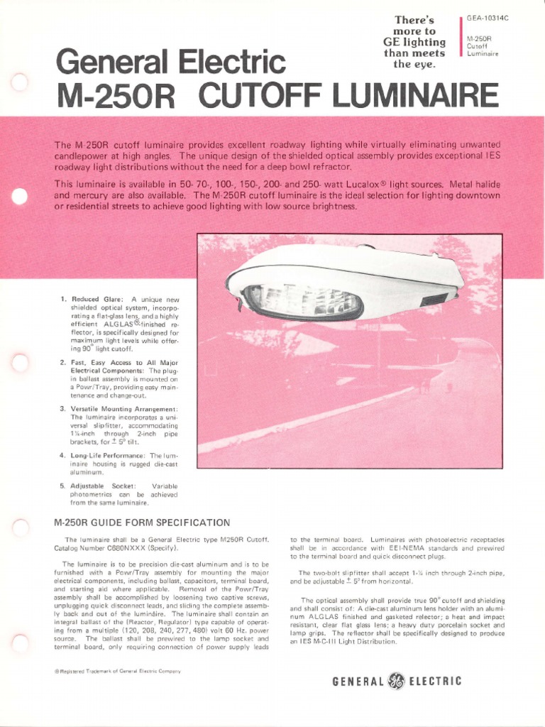 GE Lighting Systems M-250R Cutoff Series Roadway Cobrahead Spec Sheet 8 ...