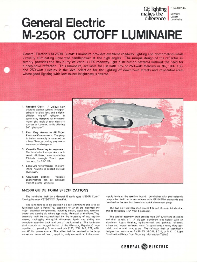 GE Lighting Systems M-250R Cutoff Series Roadway Cobrahead Spec Sheet ...