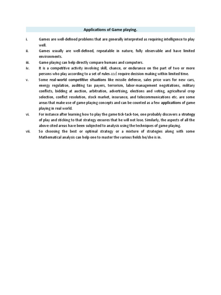Applications of Game Playing | PDF