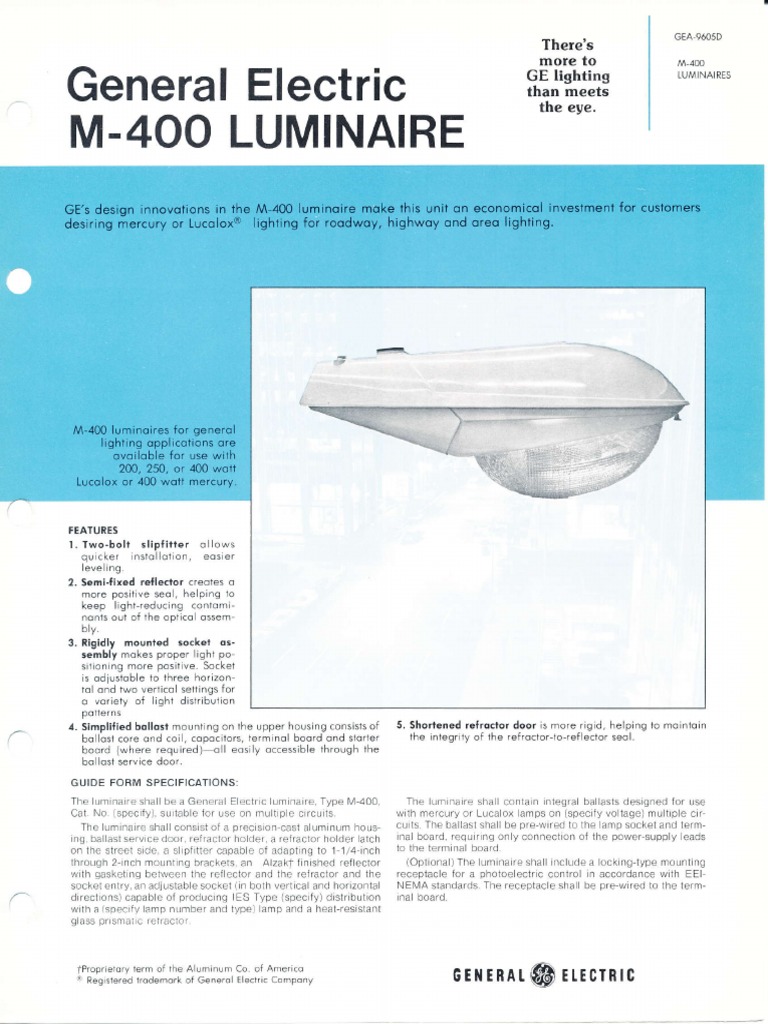 GE Lighting Systems M-400 Series Roadway Cobrahead Spec Sheet 3-80 ...
