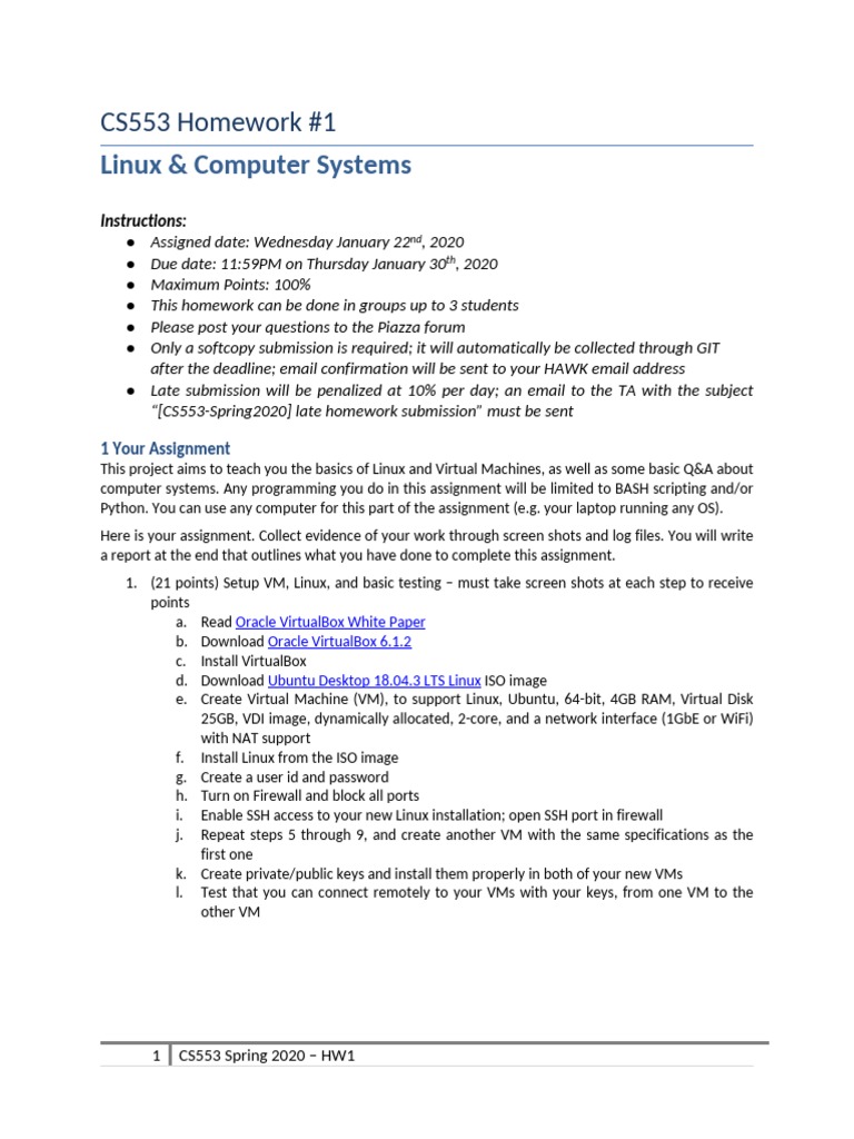 Linux & Computer Systems: CS553 Homework #1 | PDF | Virtual Machine | Scripting Language