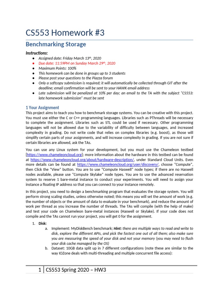 CS553 Homework #3: Benchmarking Storage | PDF | Computer Program | Programming